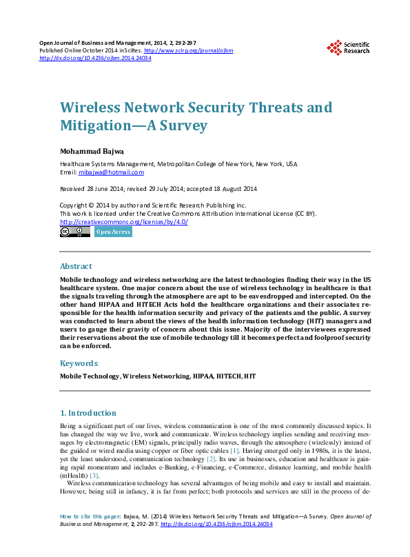 Pdf Wireless Network Security Threats And Mitigation—a Survey