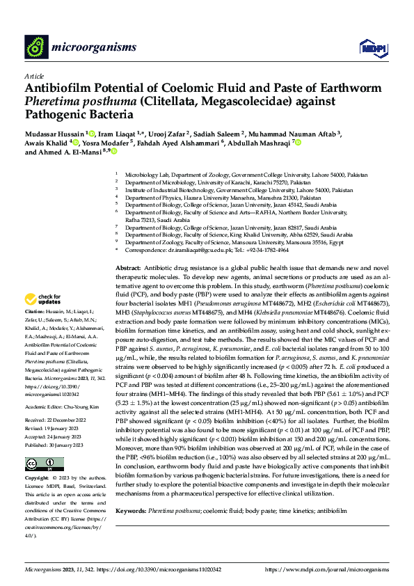 (PDF) Antibiofilm Potential of Coelomic Fluid and Paste of Earthworm ...