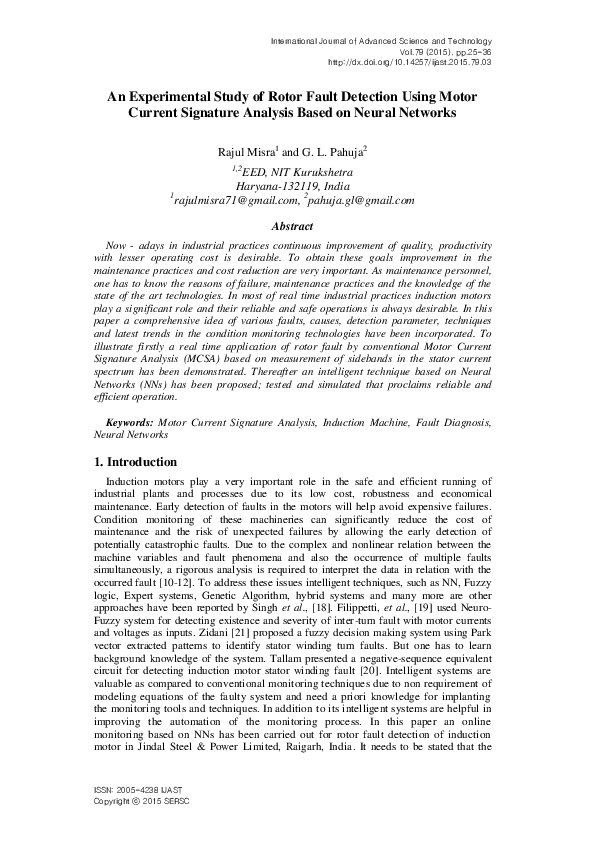 (PDF) An Experimental Study of Rotor Fault Detection Using Motor Current Signature Analysis ...