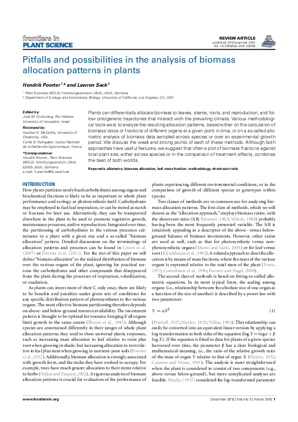 (PDF) Pitfalls and Possibilities in the Analysis of Biomass Allocation Patterns in Plants