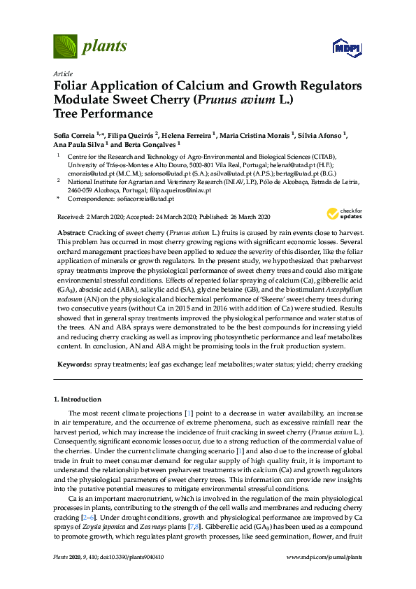 (PDF) Foliar Application of Calcium and Growth Regulators Modulate ...
