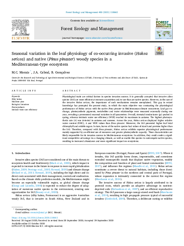 (PDF) Seasonal variation in the leaf physiology of co-occurring ...