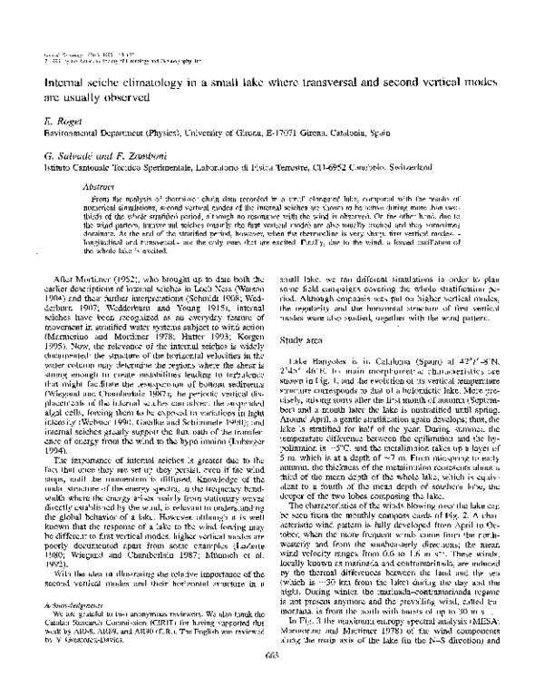 (PDF) Internal seiche climatology in a small lake where transversal and ...