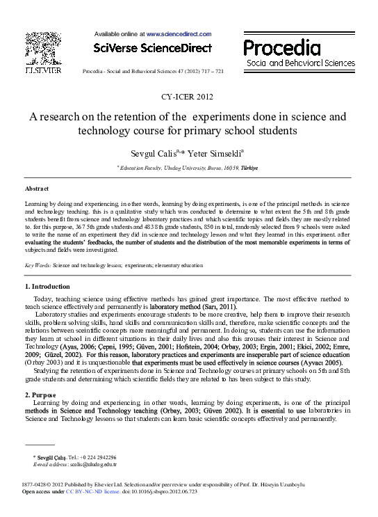 (PDF) A Research on the Retention of the Experiments Done in Science ...