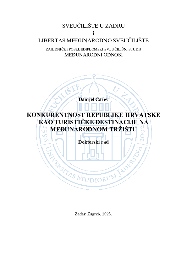 (PDF) Carev, D. (2023). KONKURENTNOST REPUBLIKE HRVATSKE KAO TURISTIČKE ...