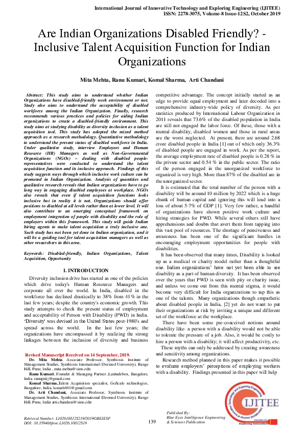 Are Indian Organizations Disabled Friendly? - Inclusive Talent ...