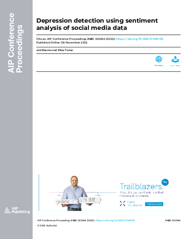 Pdf Depression Detection Using Sentiment Analysis Of Social Media Data Vikas Tomer