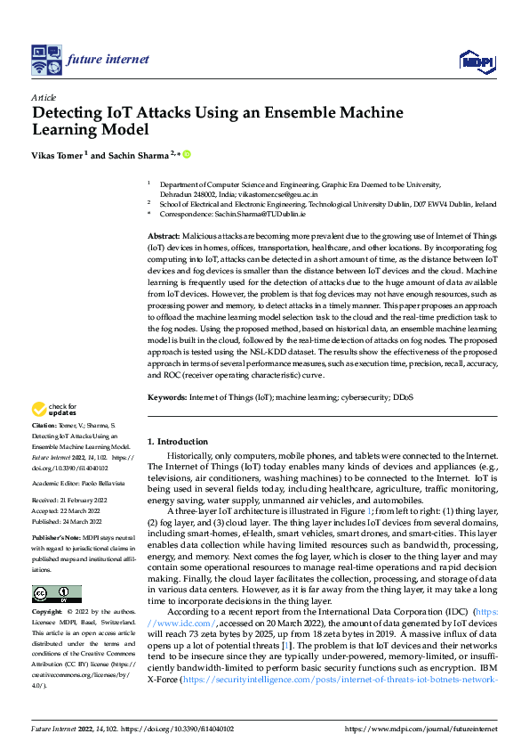 (PDF) Detecting IoT Attacks Using an Ensemble Machine Learning Model (PDF) Detecting IoT Attacks Using an Ensemble Machine Learning Model