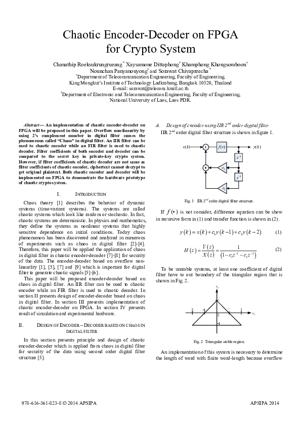 Pdf Chaotic Encoder Decoder On Fpga For Crypto System