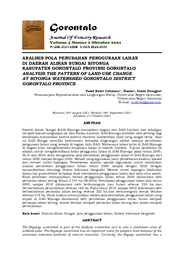 (PDF) Analisis Pola Perubahan Penggunaan Lahan DI Daerah Aliran Sungai ...