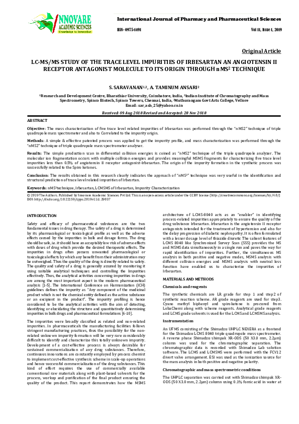 (PDF) LC-MS/MS STUDY OF THE TRACE LEVEL IMPURITIES OF IRBESARTAN AN ...
