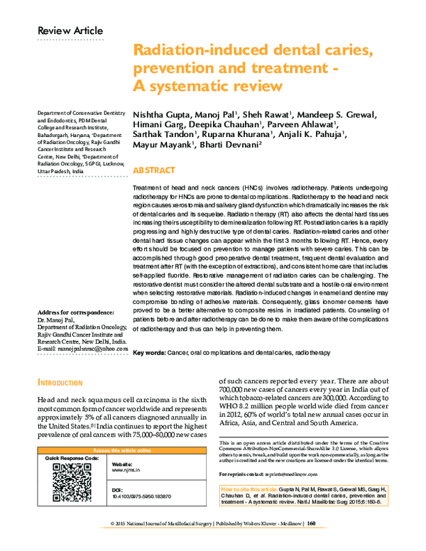 (PDF) Radiation-induced dental caries, prevention and treatment - A ...