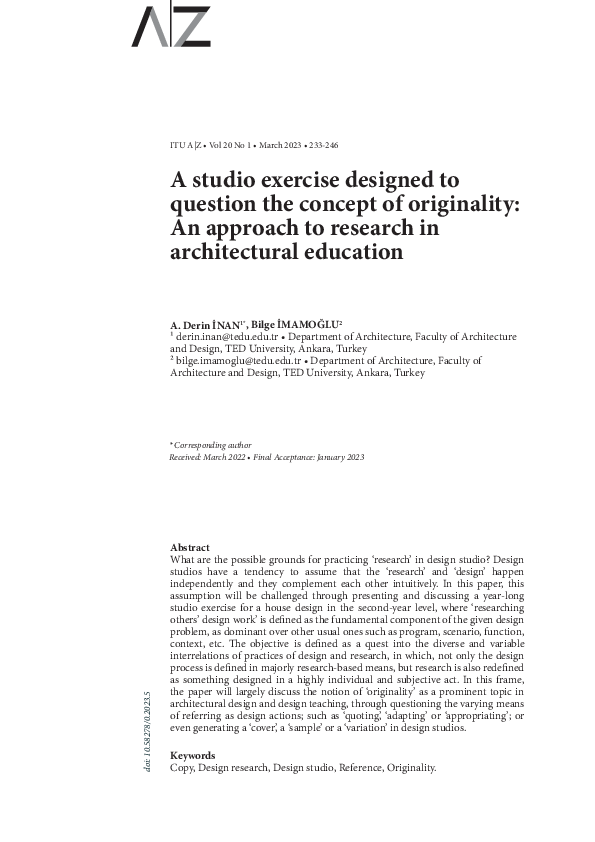 (PDF) A studio exercise designed to question the concept of originality ...