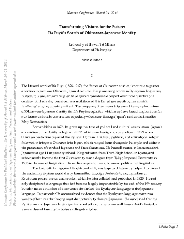 (PDF) Transforming Visions for the Future: Ifa Fuyū’s Search of ...