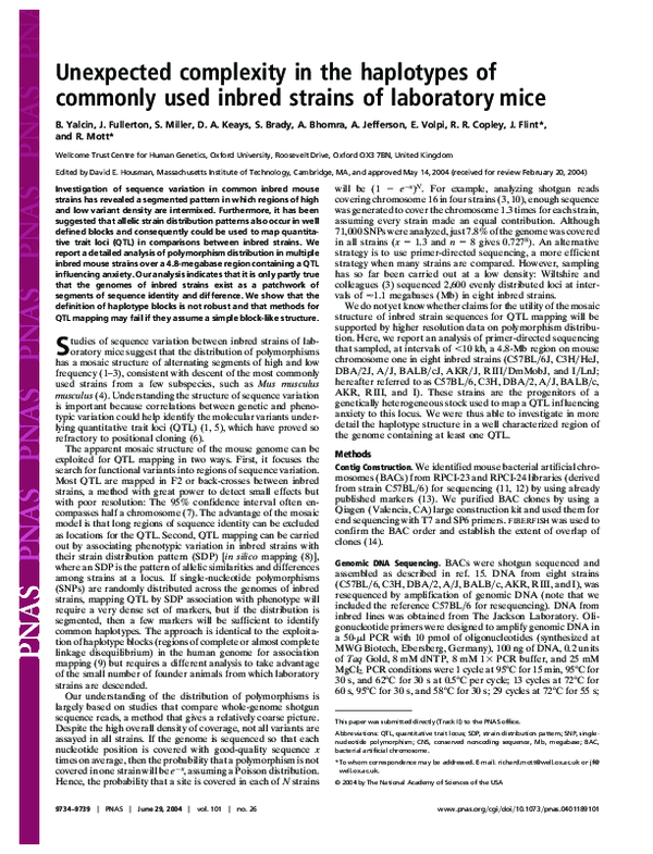 (PDF) Unexpected complexity in the haplotypes of commonly used inbred strains of laboratory mice ...