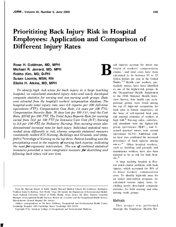 (PDF) Prioritizing Back Injury Risk in Hospital Employees