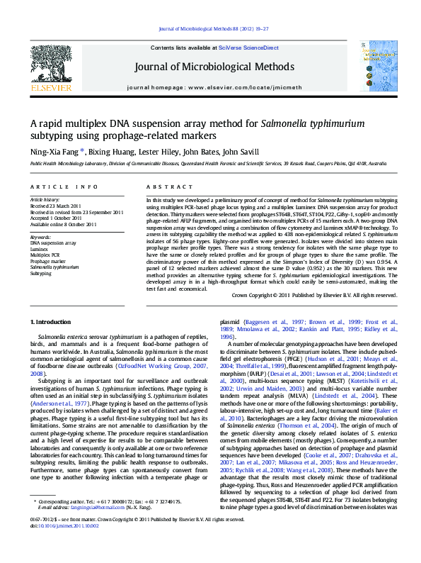 (PDF) A rapid multiplex DNA suspension array method for Salmonella ...