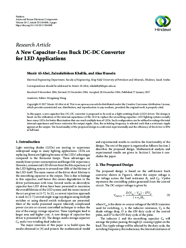 (PDF) A New Capacitor-Less Buck DC-DC Converter for LED Applications