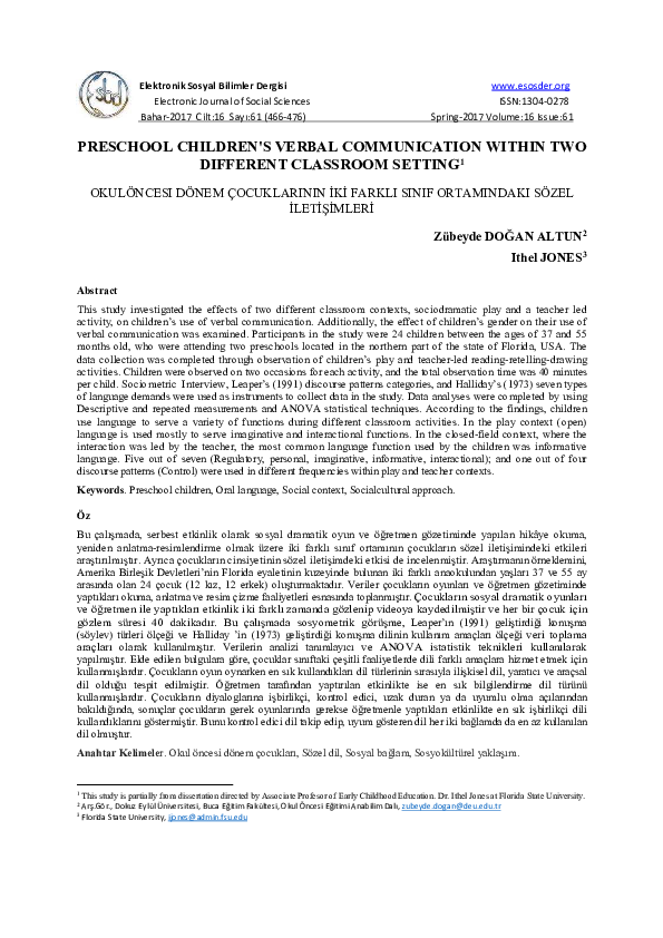 (PDF) PRESCHOOL CHILDREN'S VERBAL COMMUNICATION WITHIN TWO DIFFERENT ...