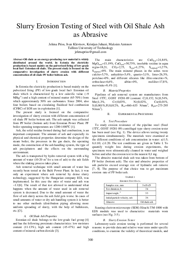 (PDF) Slurry Erosion Testing of Steel with Oil Shale Ash as Abrasive