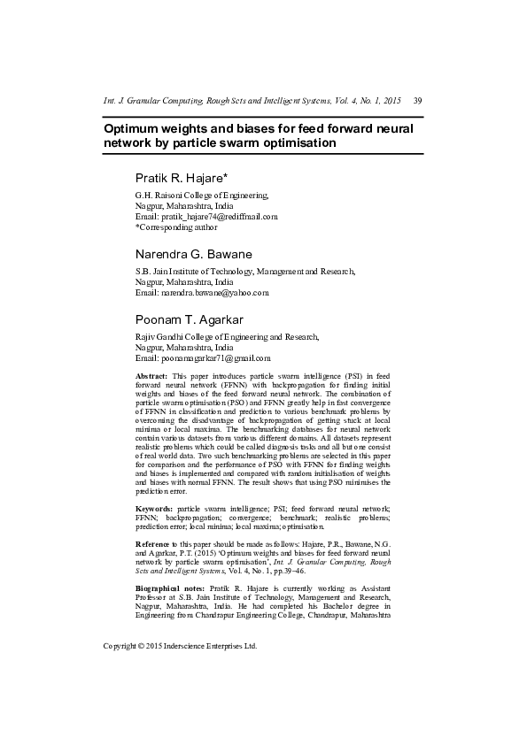 (PDF) Optimum weights and biases for feed forward neural network by ... (PDF) Optimum weights and biases for feed forward neural network by ...