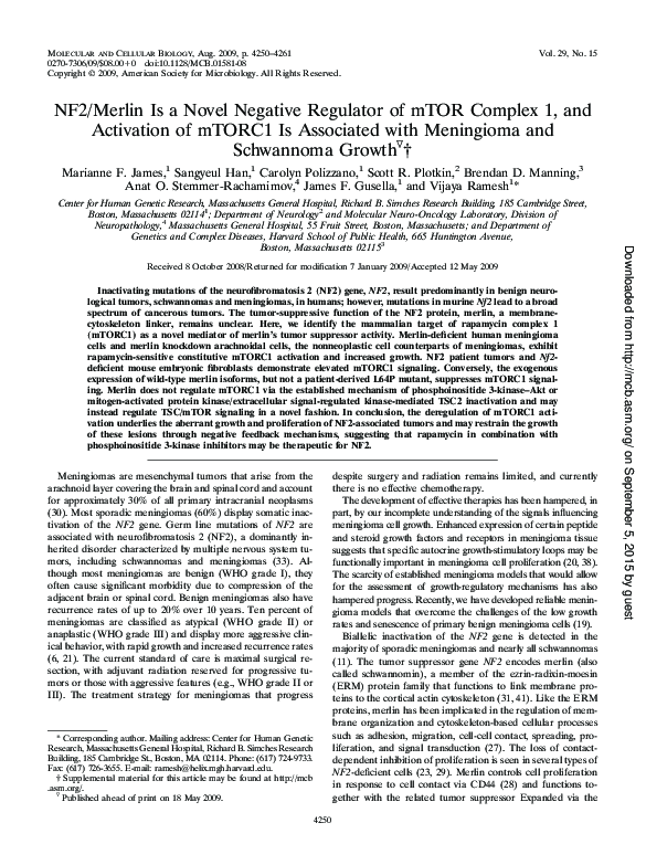 (PDF) NF2/Merlin Is a Novel Negative Regulator of mTOR Complex 1, and ...