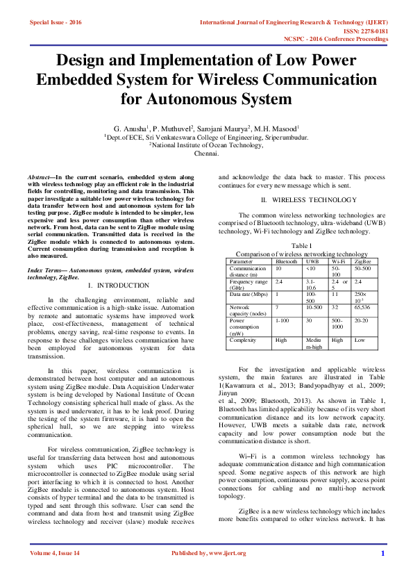 (PDF) Design and Implementation of Low Power Embedded System for Wireless Communication for ...