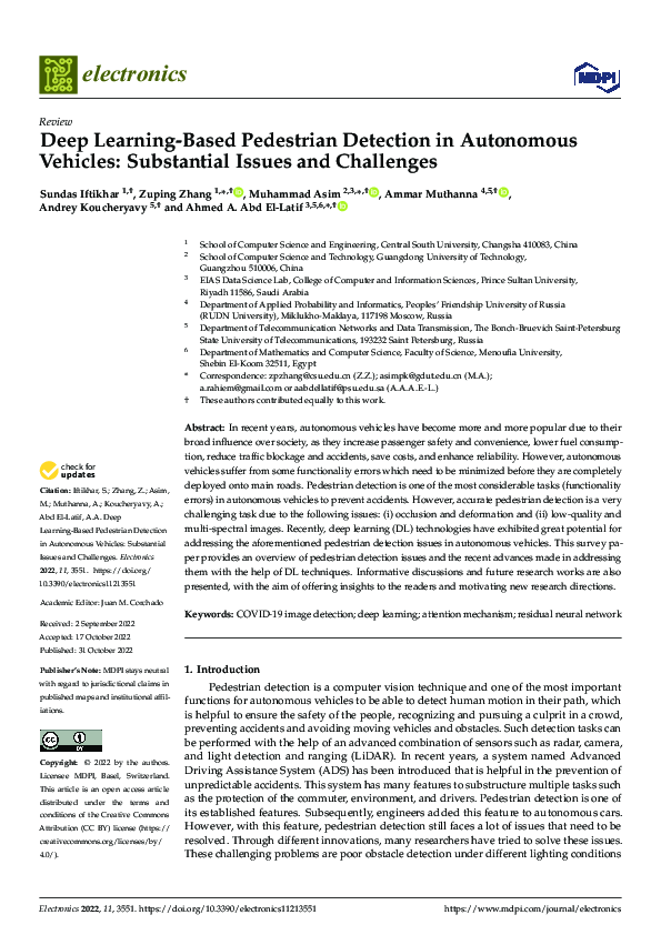 (PDF) Deep Learning-Based Pedestrian Detection in Autonomous Vehicles: Substantial Issues and ...
