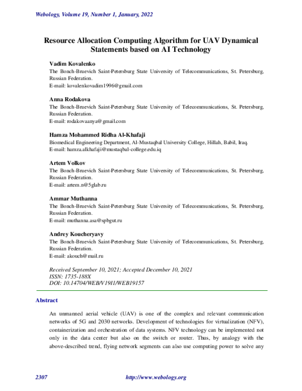 (PDF) Resource Allocation Computing Algorithm for UAV Dynamical Statements based on AI Technology