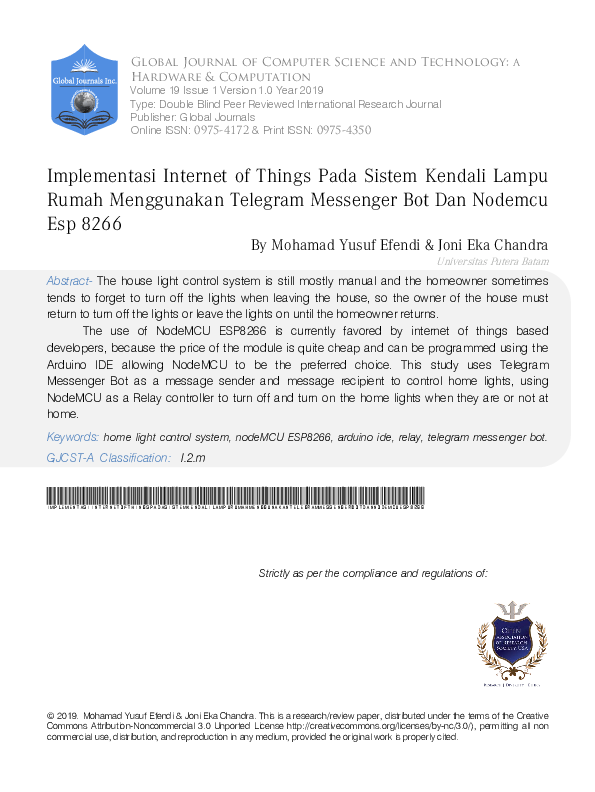 (PDF) Implementasi Internet of Things Pada Sistem Kendali Lampu Rumah Menggunakan Telegram ...