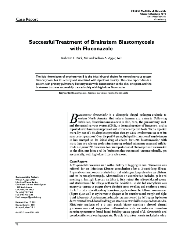 (PDF) Successful Treatment of Brainstem Blastomycosis with Fluconazole ...