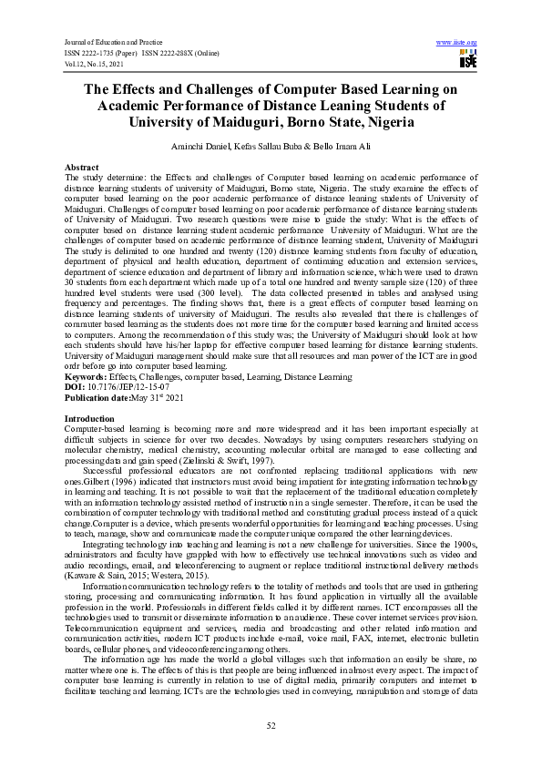 (PDF) The Effects and Challenges of Computer Based Learning on Academic ...