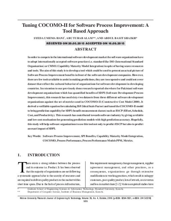(PDF) Tuning COCOMO-II for Software Process Improvement: A Tool Based ...