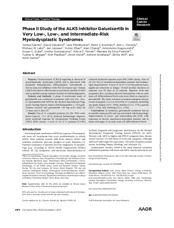 (PDF) Phase II Study of the ALK5 Inhibitor Galunisertib in Very Low ...