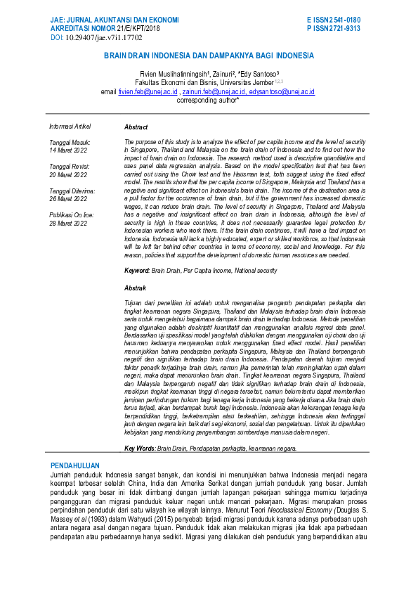 (PDF) Brain Drain Indonesia dan Dampaknya Bagi Indonesia