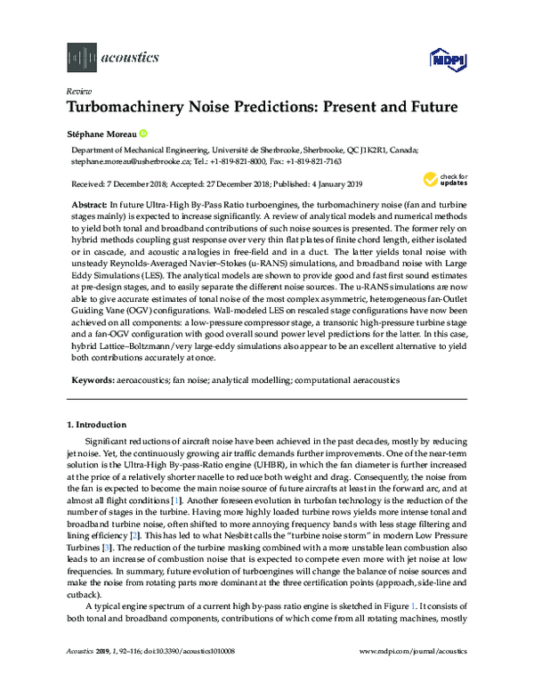 (PDF) Turbomachinery Noise Predictions: Present and Future