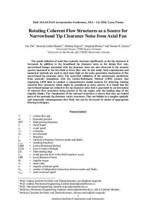 (PDF) Rotating Coherent Flow Structures as a Source for Narrowband Tip Clearance Noise from ...