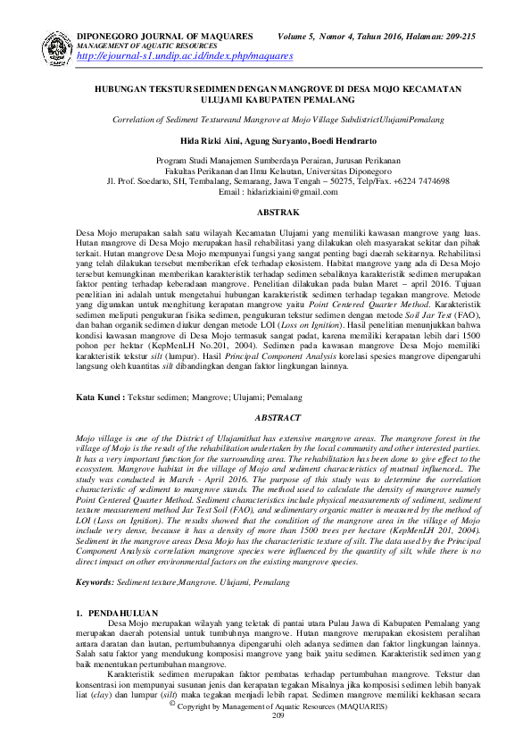 (PDF) Hubungan Tekstur Sedimen Dengan Mangrove DI Desa Mojo Kecamatan ...