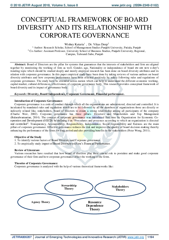 (PDF) Conceptual Framework of Board Diversity and Its Relationship with ...