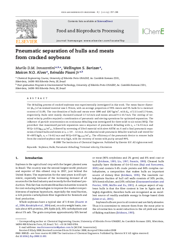 (PDF) Pneumatic separation of hulls and meats from cracked soybeans