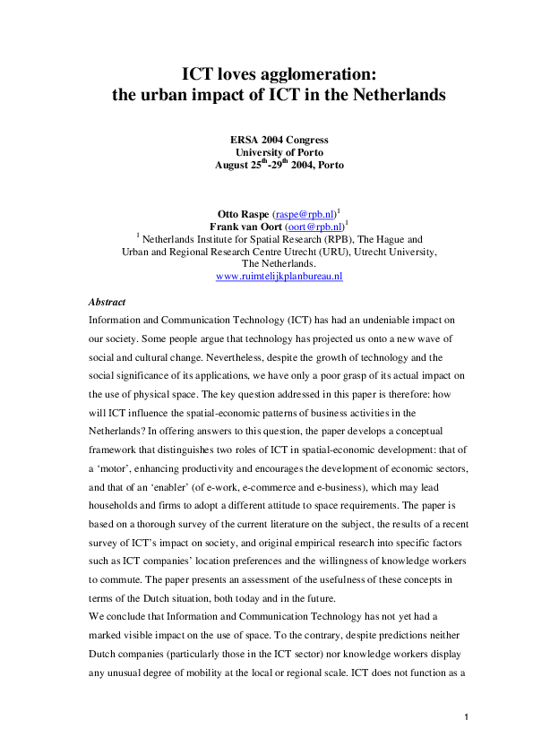 (PDF) ICT loves agglomeration The urban impacts of ICT in the Netherlands