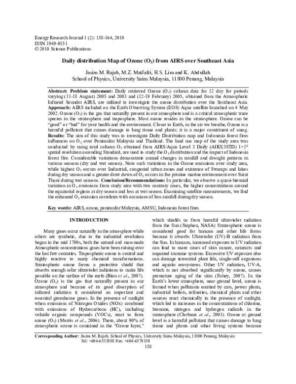(PDF) Daily distribution Map of Ozone (O3) from AIRS over Southeast Asia