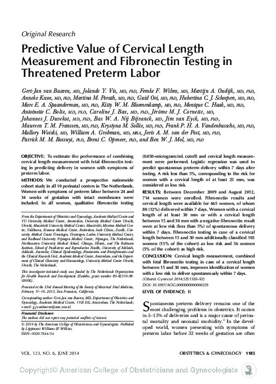 Pdf Predictive Value Of Cervical Length Measurement By Transvaginal