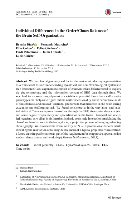 (PDF) Individual Differences in the Order/Chaos Balance of the Brain Self-Organization