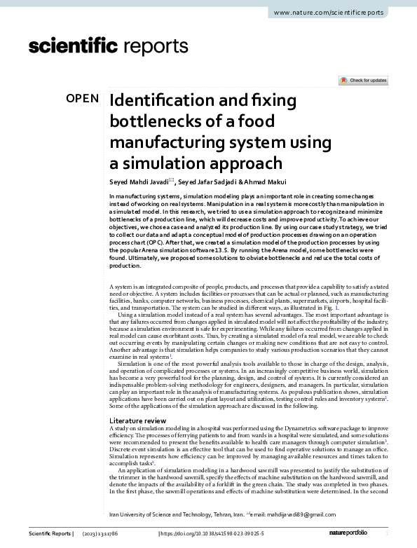 Pdf Identification And Fixing Bottlenecks Of A Food Manufacturing