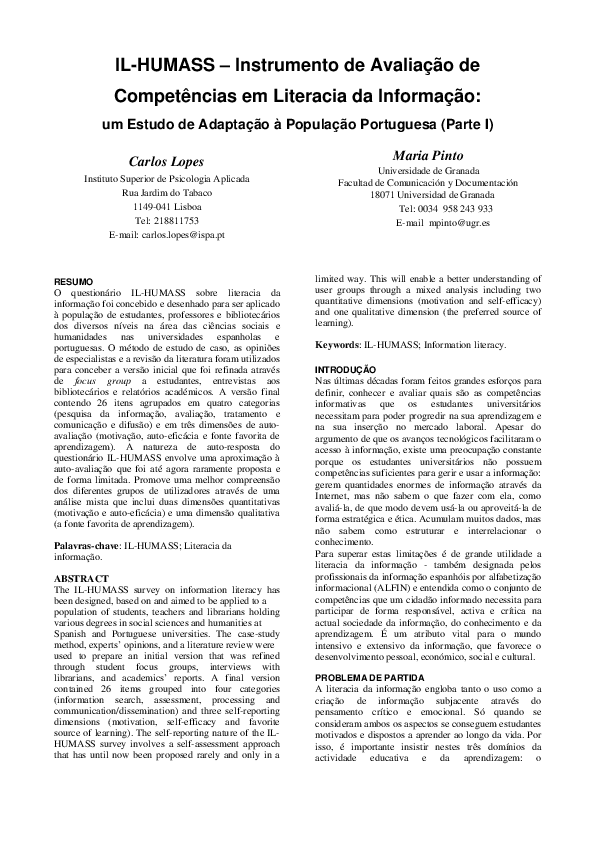 (PDF) IL-HUMASS – Instrumento de Avaliação de Competências em Literacia ...