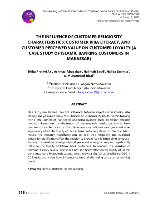 (PDF) THE INFLUENCE OF CUSTOMER RELIGIOSITY CHARACTERISTICS, CUSTOMER ...