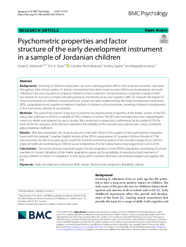 (PDF) Psychometric properties and factor structure of the Early ...