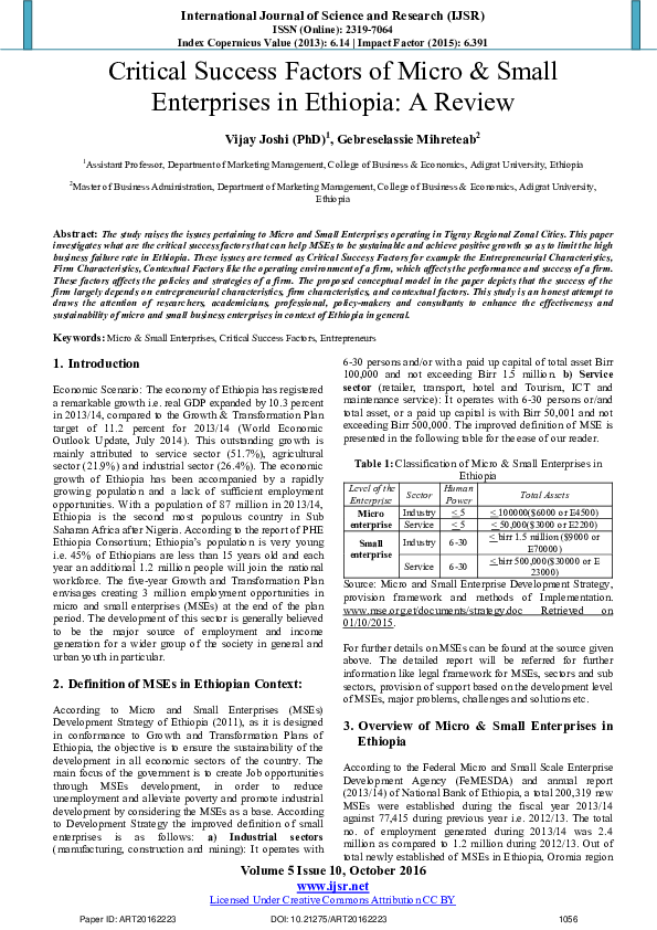 (PDF) Critical Success Factors of Micro & Small Enterprises in Ethiopia ...