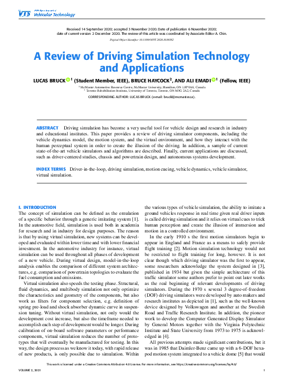 (PDF) A Review of Driving Simulation Technology and Applications